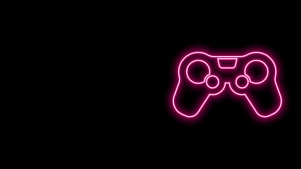 Glowing neon line Gamepad icon isolated on black background. Game ...