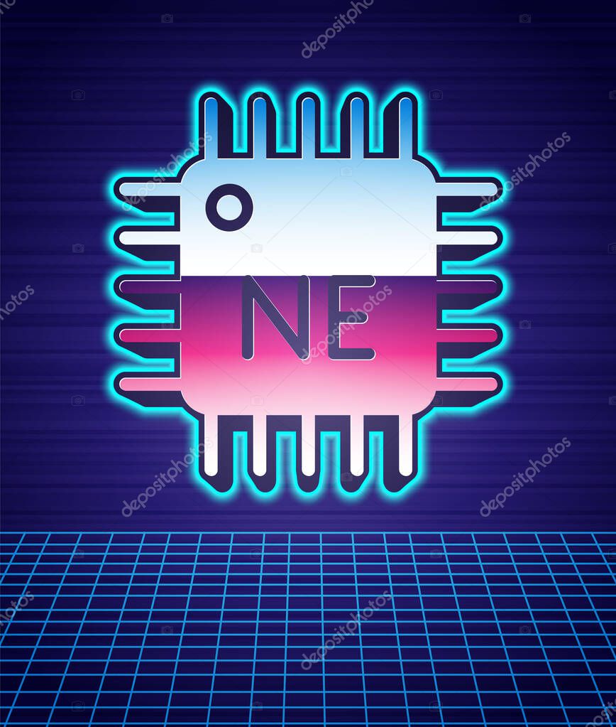 Procesador de computadora de estilo retro con microcircuitos icono de ...