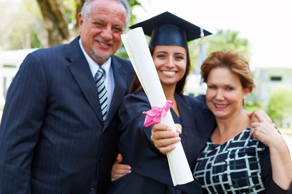 Hispanic Student And Parents Celebrate Graduation - Stock Image ...
