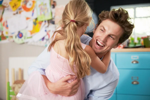 Daughter Helps Father To Get Ready For Work — Stock Photo ...