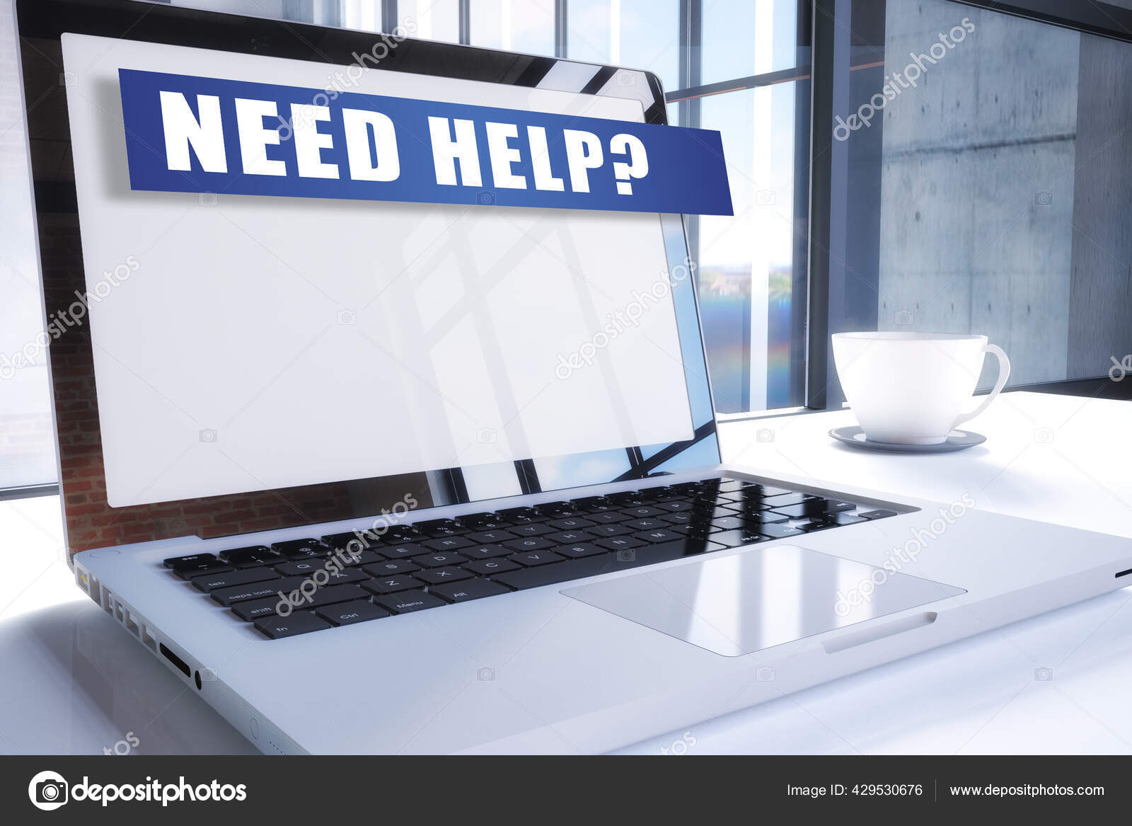 Need Help Text Modern Laptop Screen Office Environment Render ...