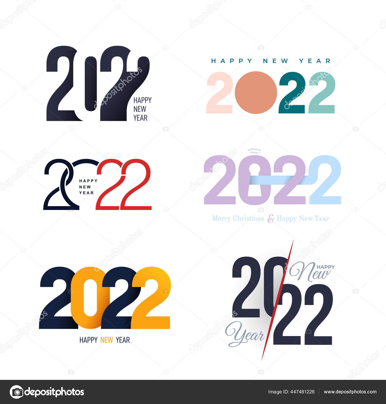 Colored Set 2022 Happy New Year Logo Text Design 2022 Stock Vector ...