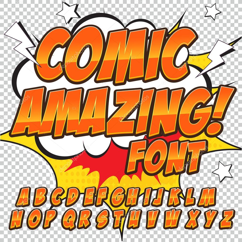 Creative high detail comic font. Alphabet in the style of comics, pop ...