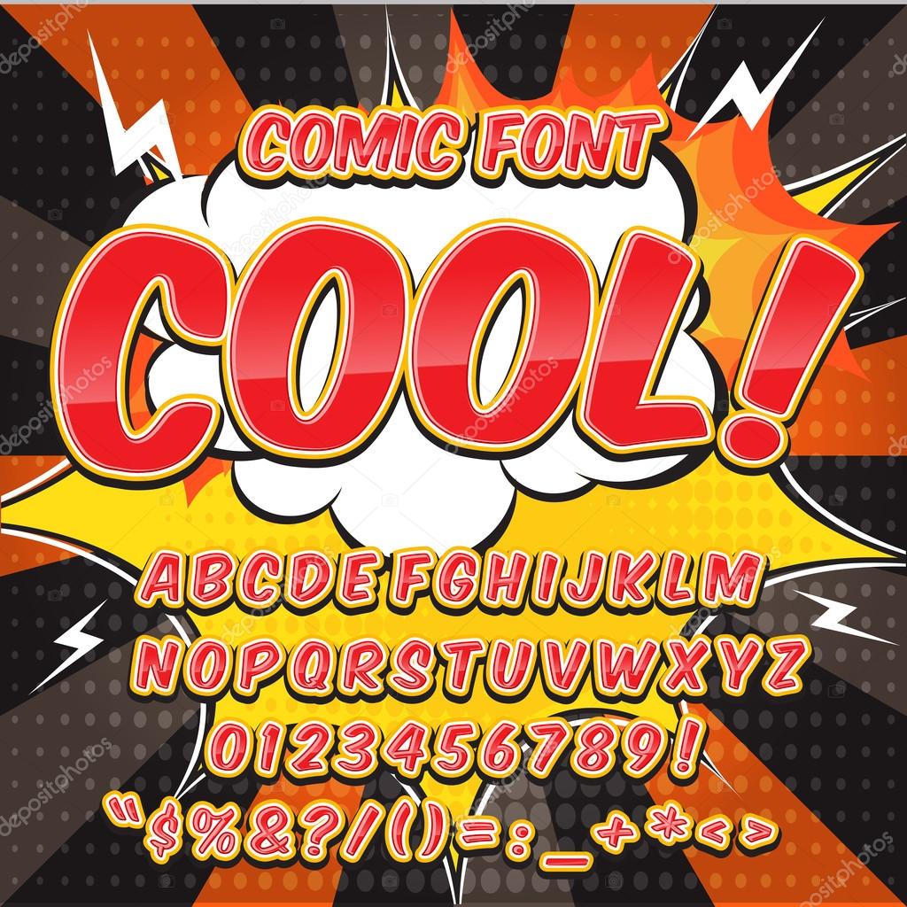 Fuente de cómic creativa de alto detalle. Alfabeto en el estilo de los ...
