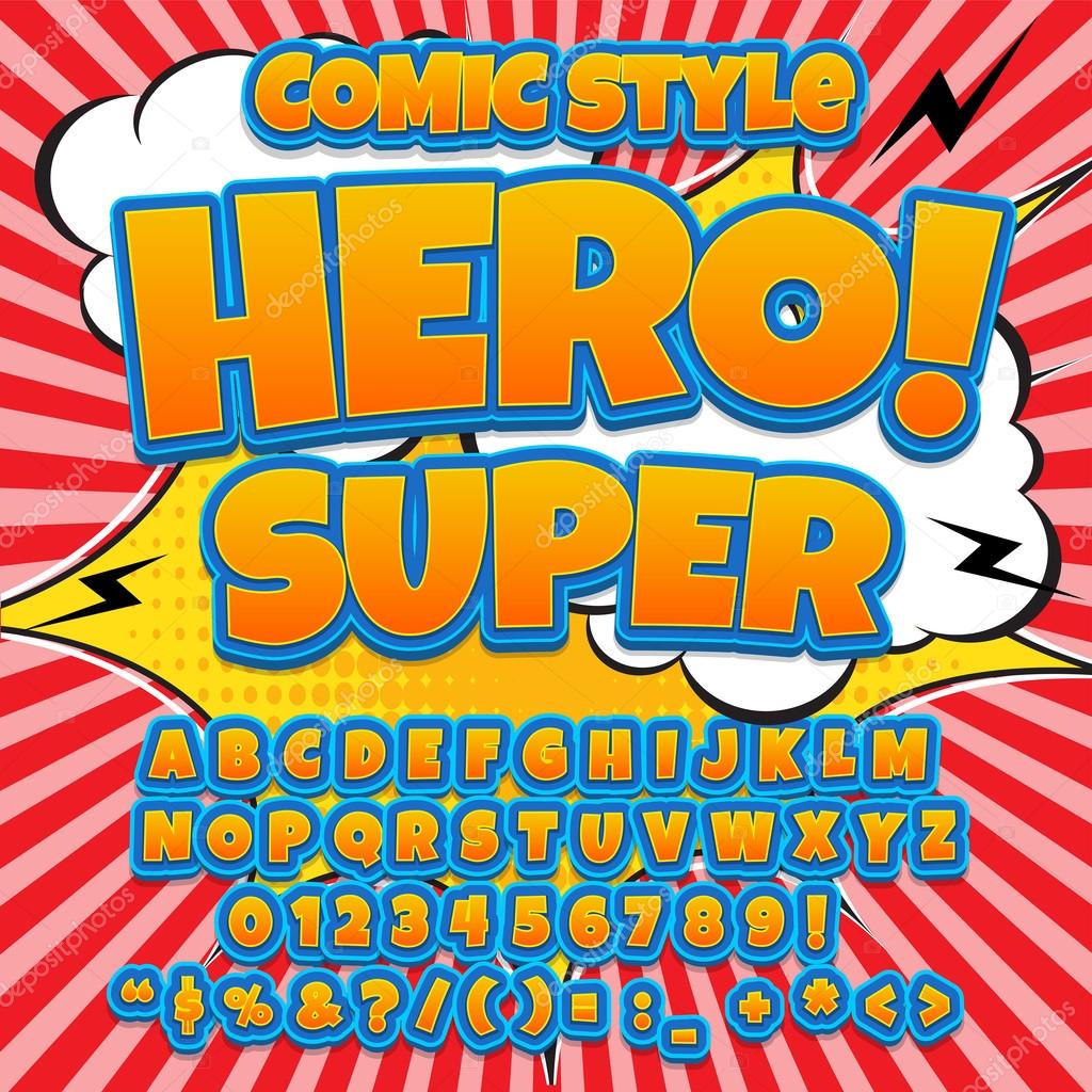 Fuente de cómic creativa de alto detalle. Alfabeto en el estilo de los ...