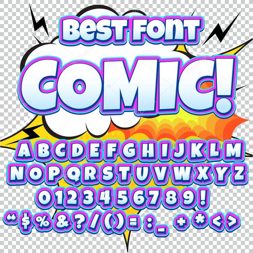 Fuente de cómic creativa de alto detalle. Alfabeto en estilo de cómics ...