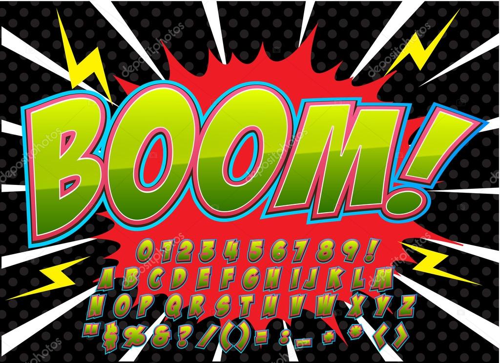 Alphabet collection set. Comic pop art style. Letters, numbers and ...