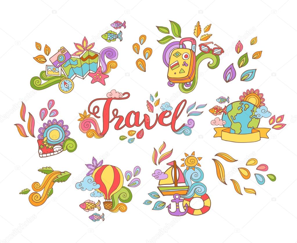 Doodle hand drawn sticker with travel Stock Vector Image by ©Yuzach ...