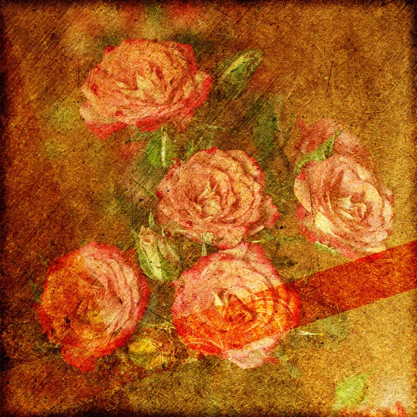 Romantic background in retro style with silhouette of rose, old paper ...