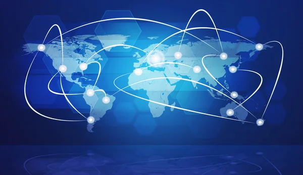 Blue background with map and bright points - Stock Image - Everypixel