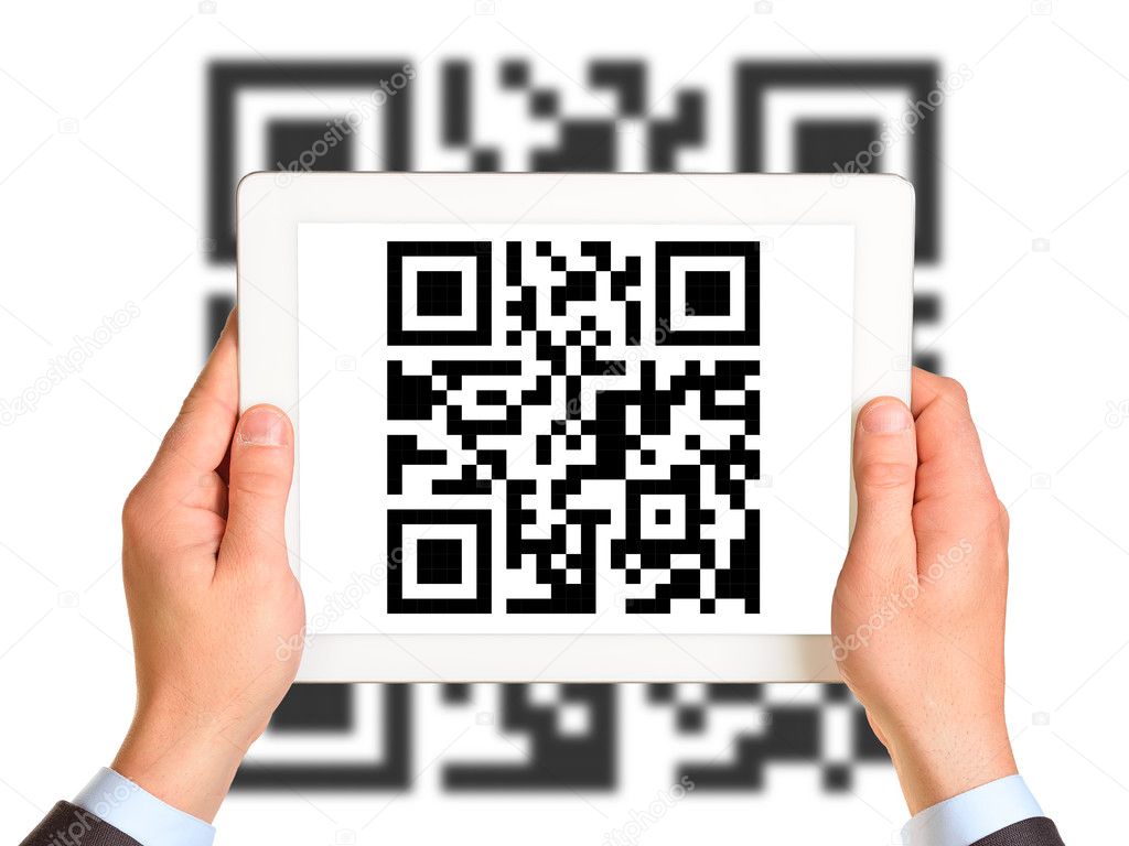 Businessmans hands holding QR-code Stock Photo by ©cherezoff 77241228