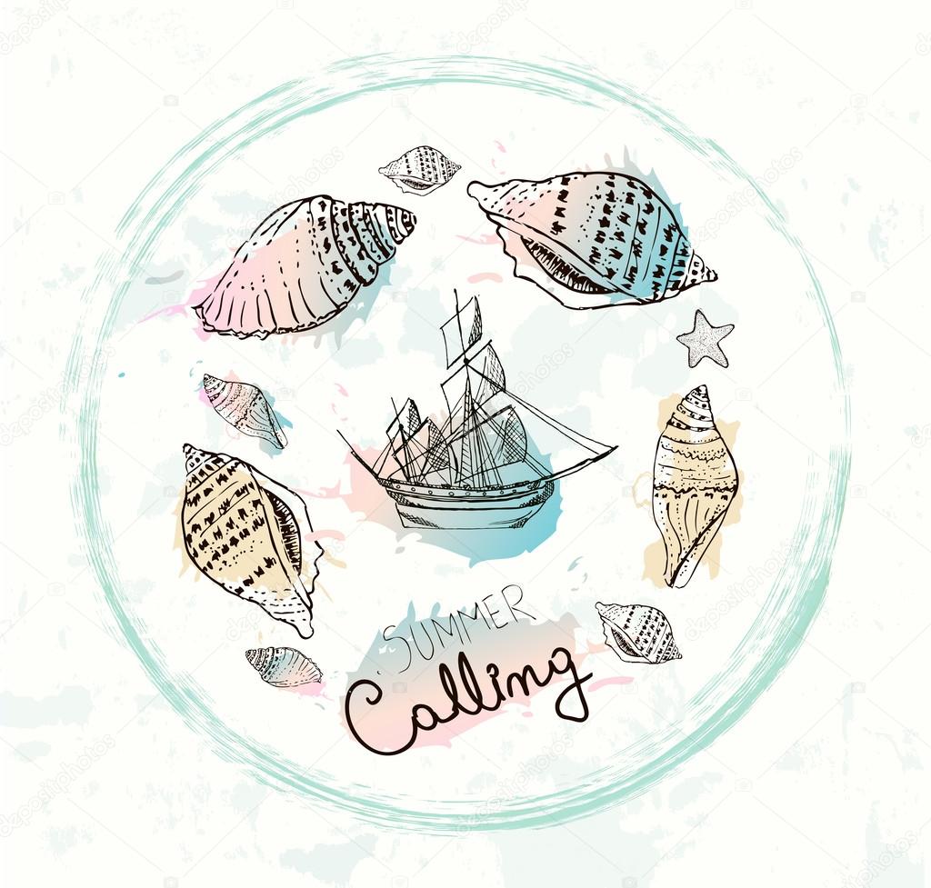 Hand drawn sea shells Stock Vector Image by ©AlessandraM #72591759