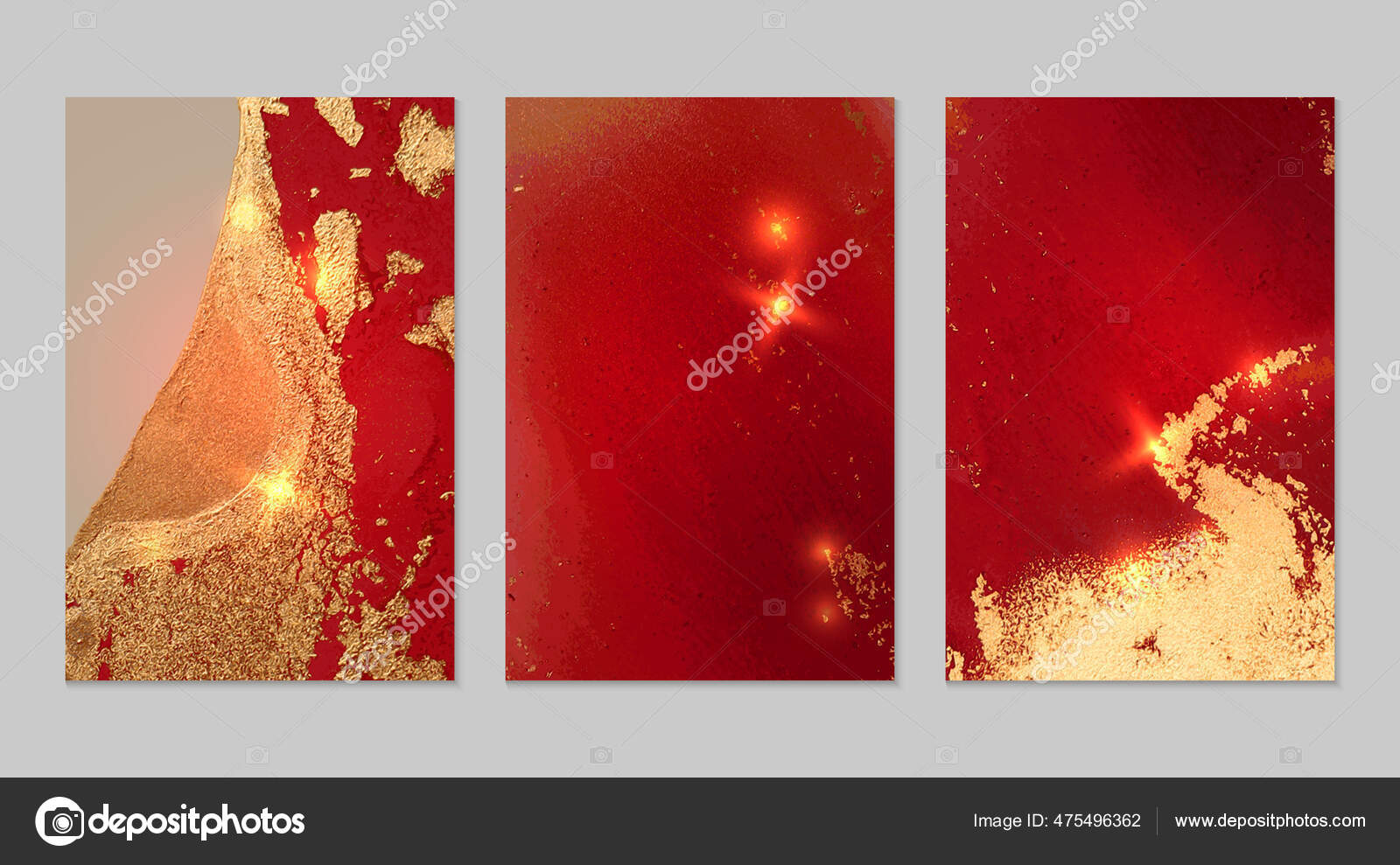 Set of marble patterns. Dark red and gold geode textures with glitter ...