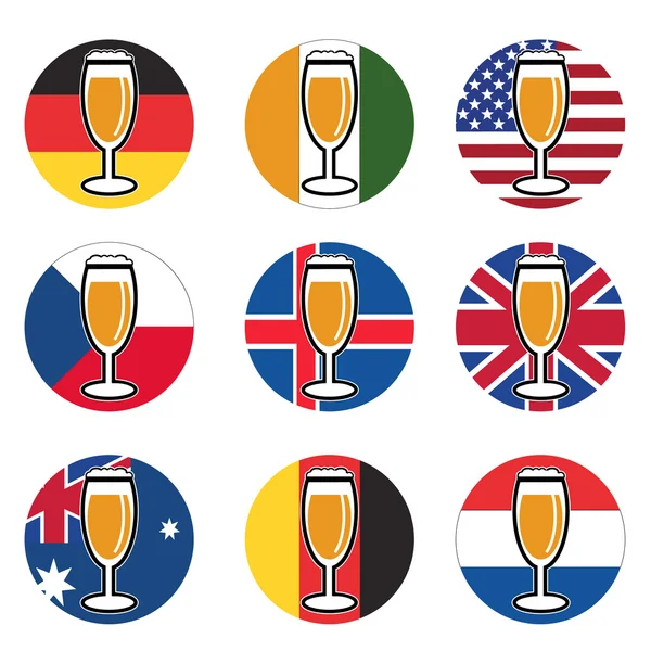 Vector set beer glass with beer on background round national fla Stock ...