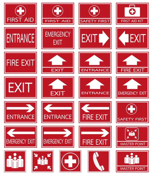 Vector emergency exit signs set on red background Stock Vector Image by ...