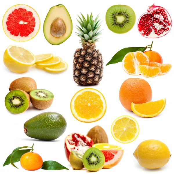 Set of various cut fruits isolated on white background Stock Photo by ...