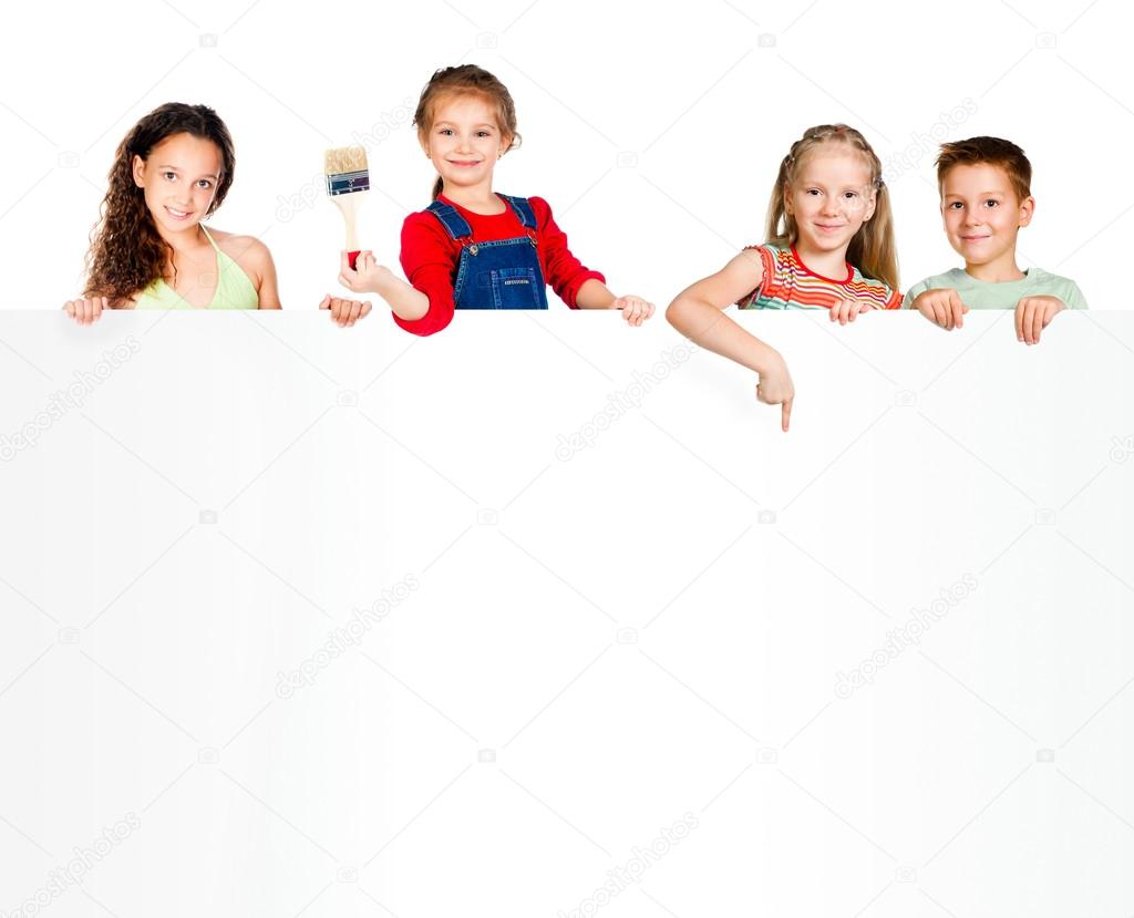 Kids with white banner Stock Photo by ©GekaSkr 67170991