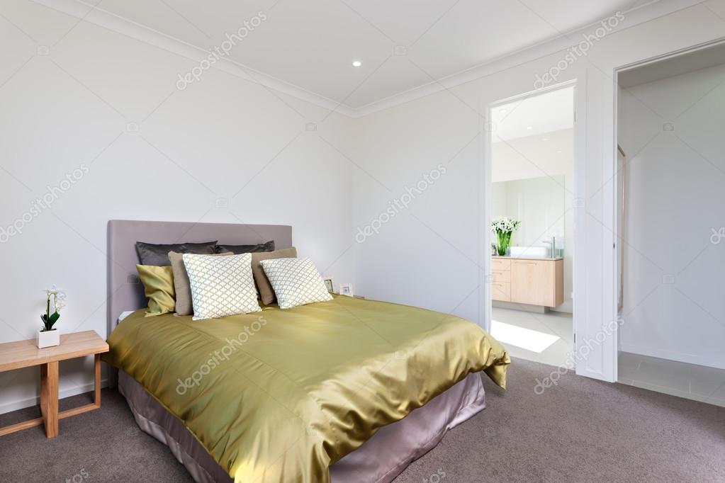 Closeup view of the modern bedroom interior with entrance to the ...