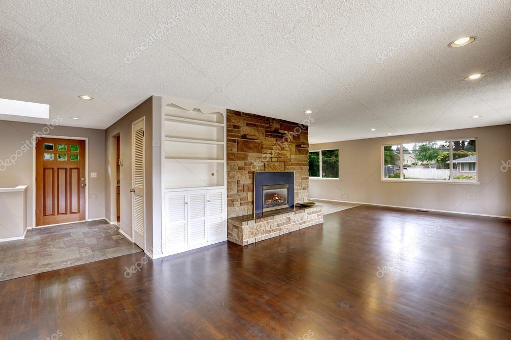 Empty Living Room With Fireplace