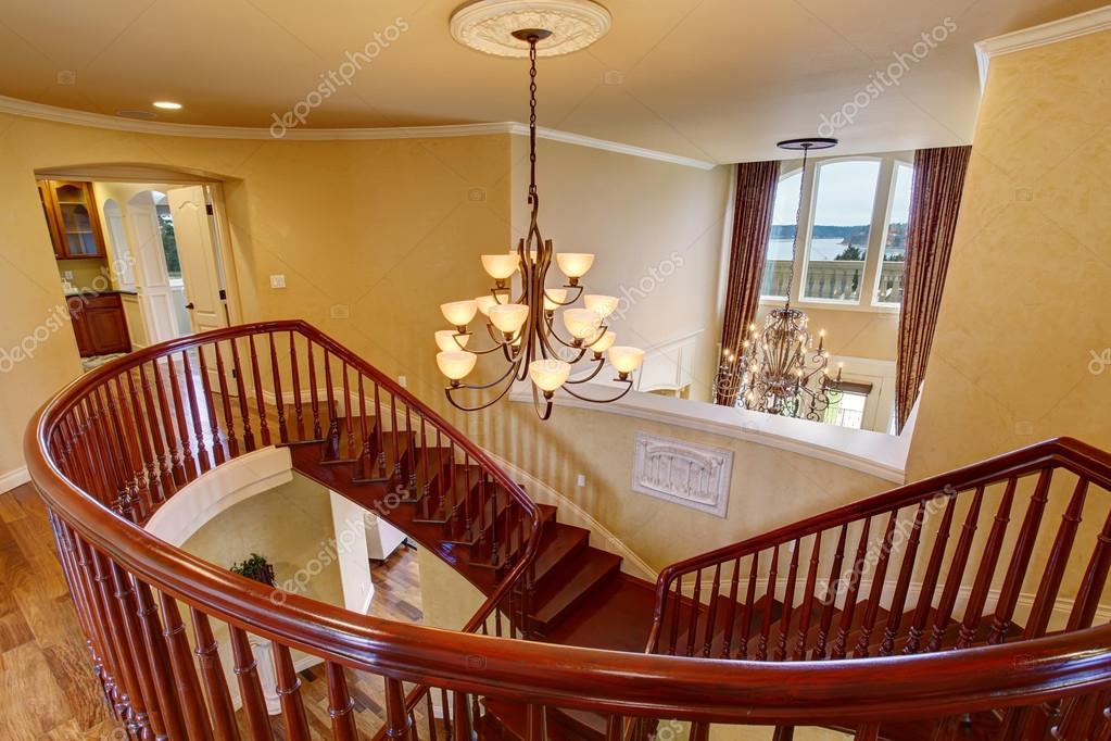Elegant double staircase with a chandelier. — Stock Photo © iriana88w ...