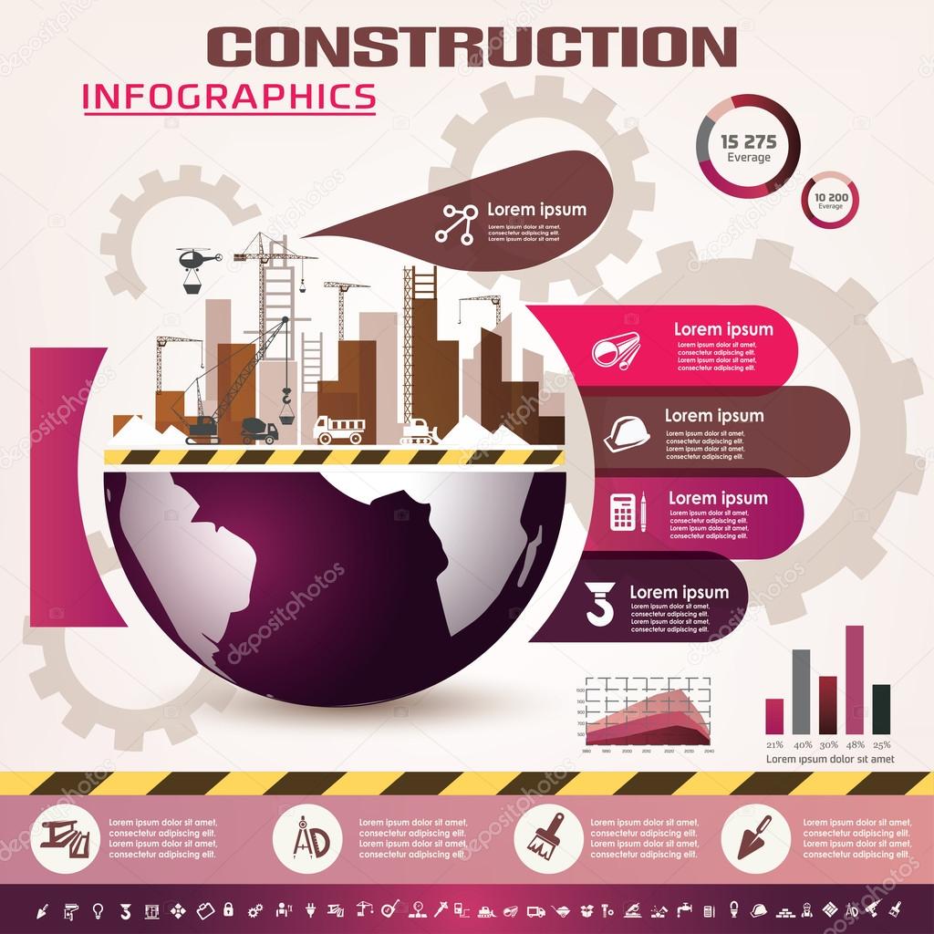 Building and construction infographics, vector icons set, design Stock ...
