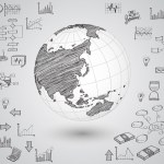 World map with creative drawing chart and graphs business success ...