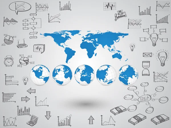 World map with creative drawing chart and graphs business success Stock ...