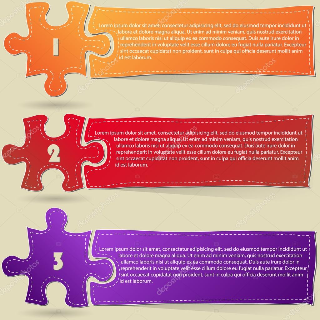 One Two Three, Progress Jigsaw Puzzle Icons Banner for Three Steps, For ...