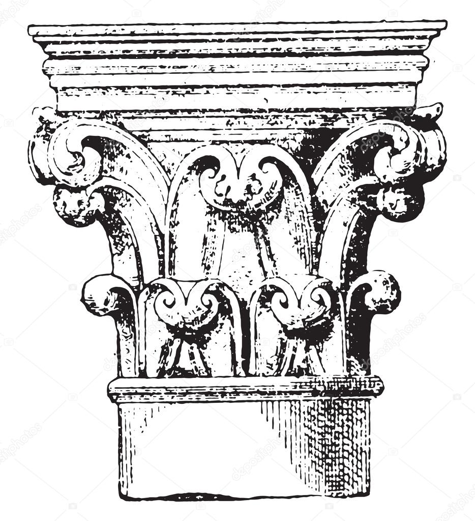 Image vectorielle Capitale (xii siècle), l'une des colonnes de la ...
