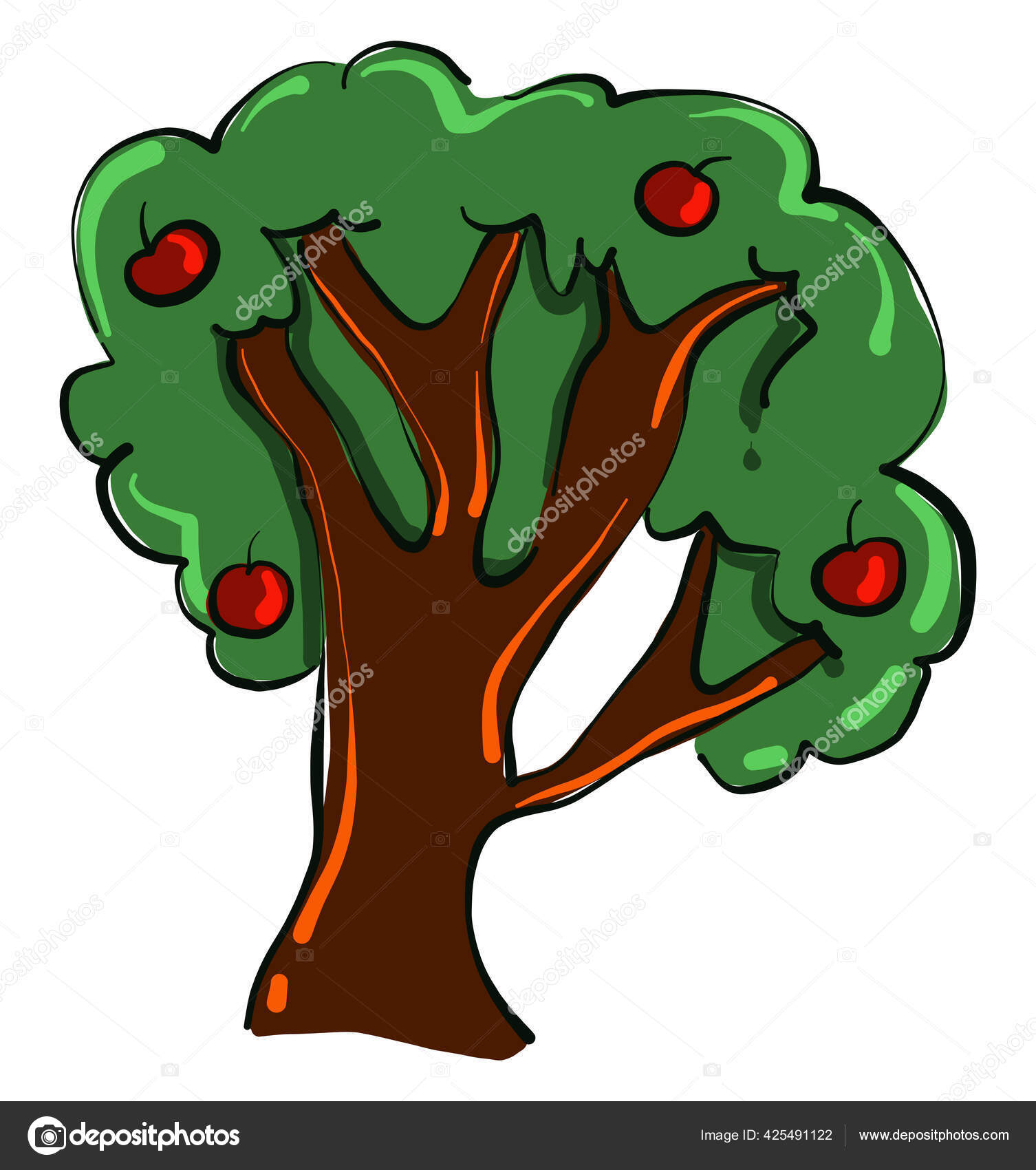 Big Apple Tree Illustration Vector White Background Stock Vector by ...