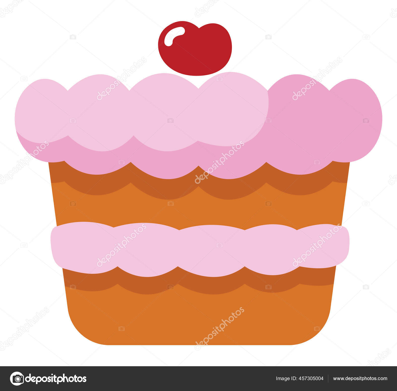 Pastel Rosado Con Cereza Ilustración Vector Sobre Fondo Blanco Vector ...