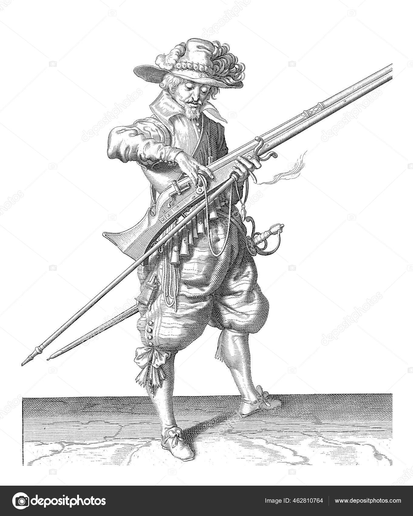 Soldier Full Length Right Holding Musket Particular Type Firearm Furket ...