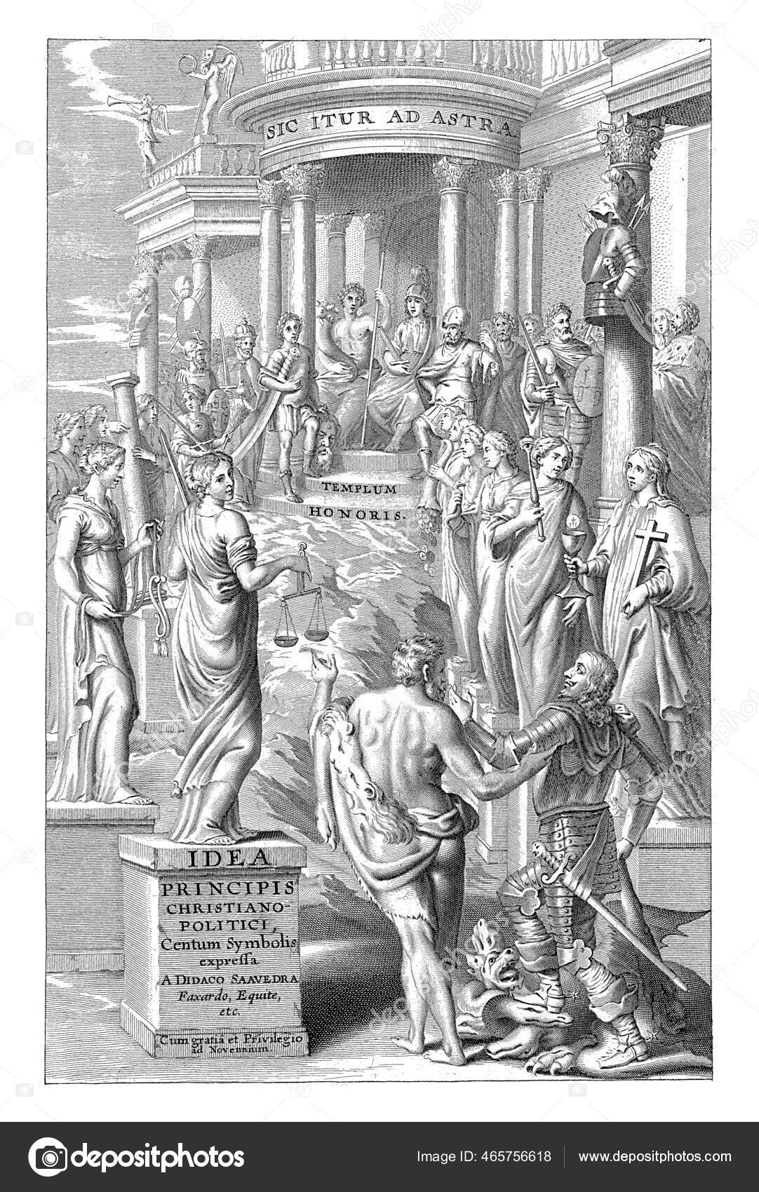 Hercules Leads Man Personifications Virtues Temple Eternal Fame Man ...