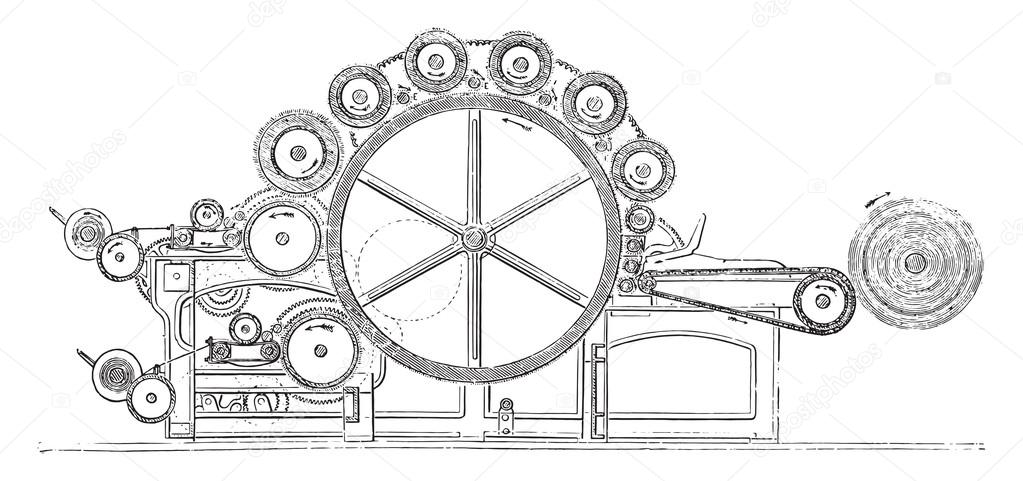 Carding machine finishing wool, vintage engraving. — Stock Vector ...