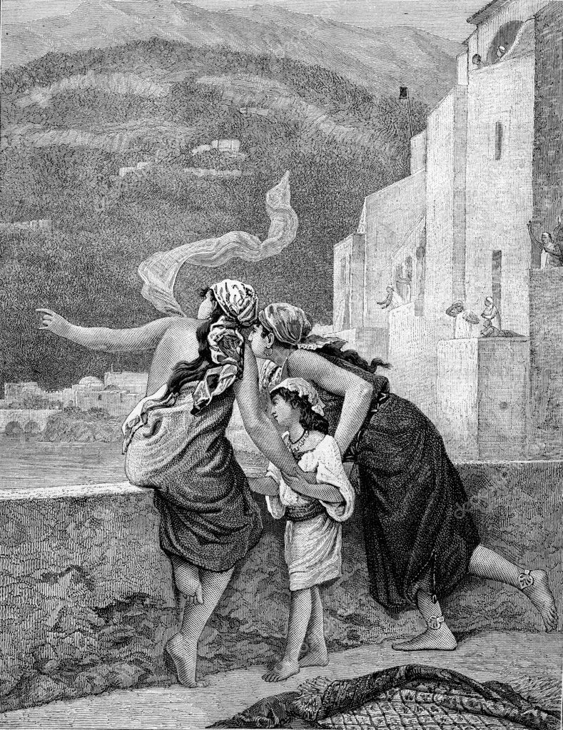 El retorno de los Hadjis, grabado vintage . Ilustración de stock de ...