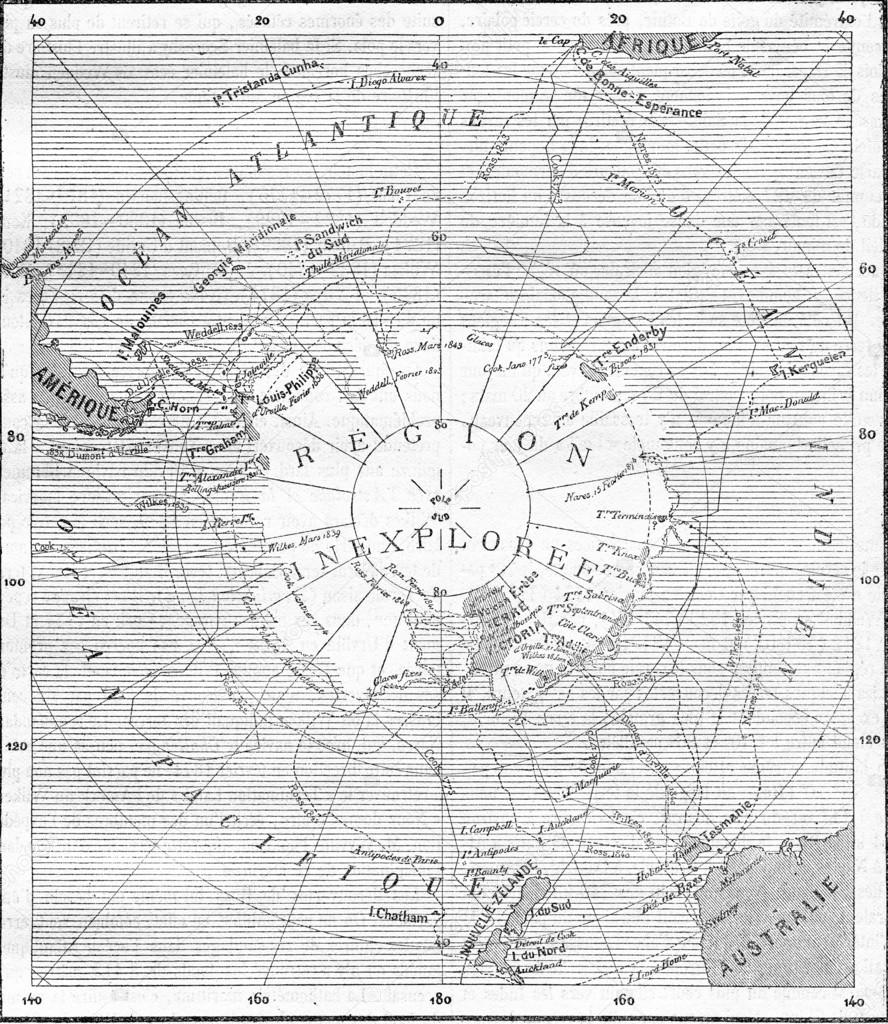 Mapa do Pólo Sul, gravura vintage . Ilustração por ©Morphart #90302866