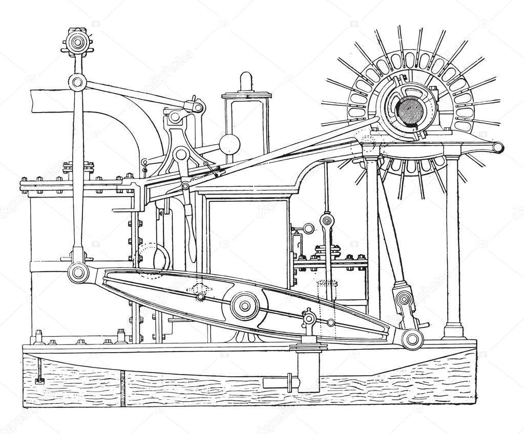 View of an old beam engine, vintage engraving. Stock Vector by ...