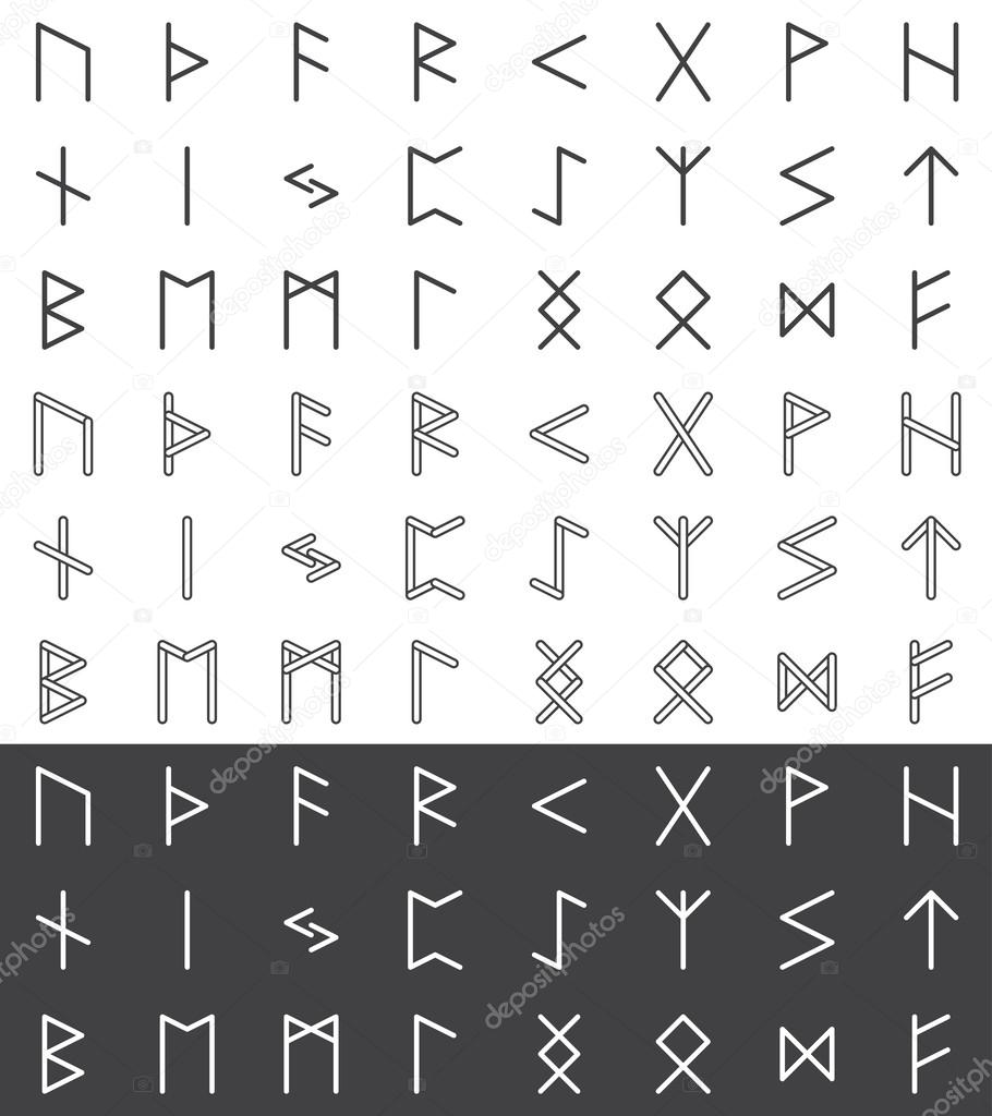 Set of ancient Old Norse runes (Elder Futhark), vector. 24 germanic ...