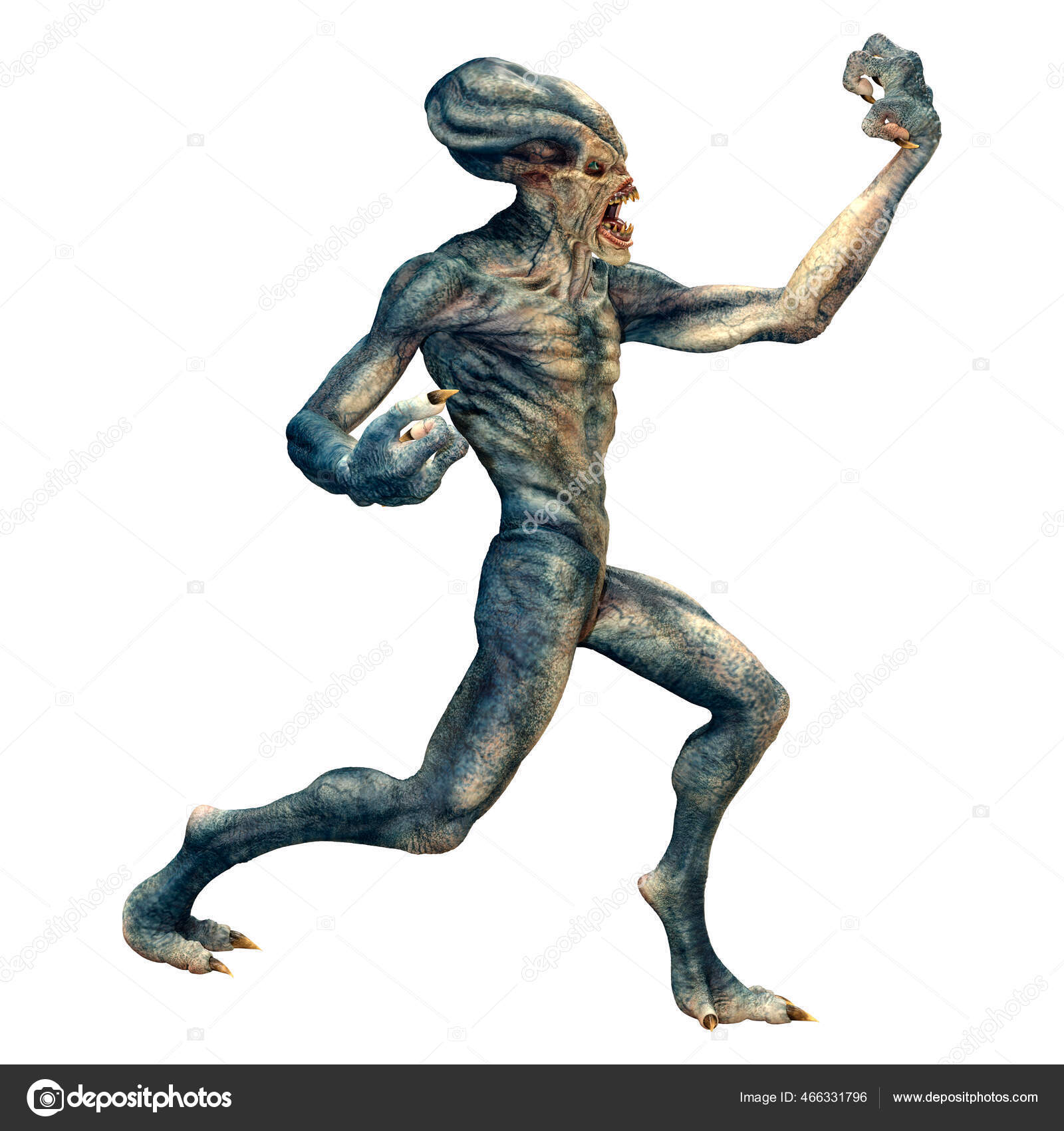 Representación Alienígena Macho Azul Aislado Sobre Fondo Blanco ...