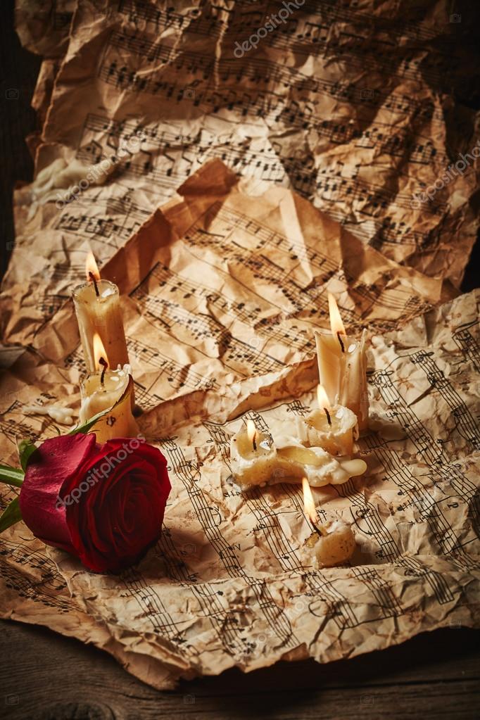 Vintage still life with music sheets Stock Photo by ©Nik_Merkulov 72817767