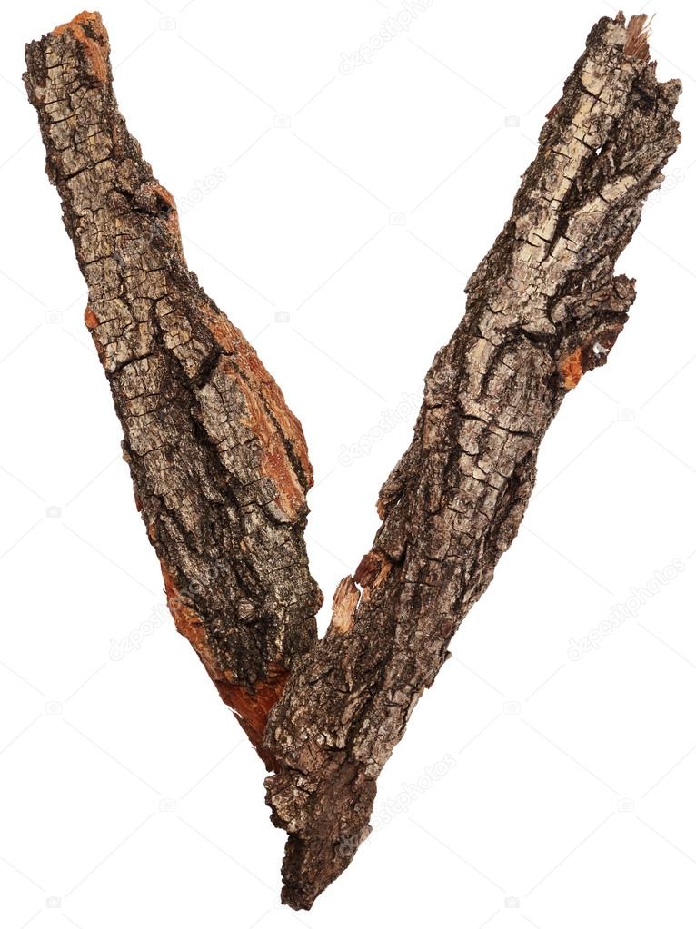 Alphabet from bark tree. Letter V — Stock Photo © Nik_Merkulov #89990750