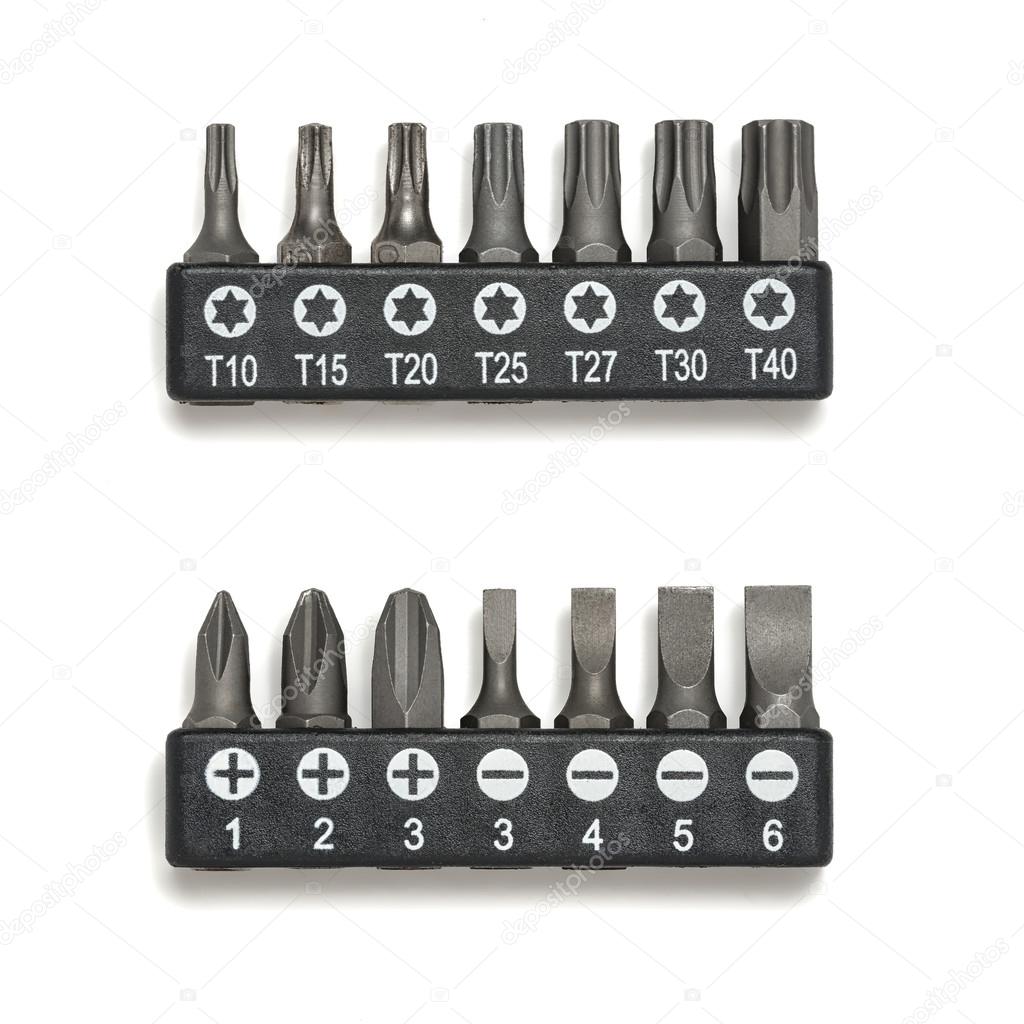 Various bits in a row into the bit holder. — Stock Photo © gearstd ...