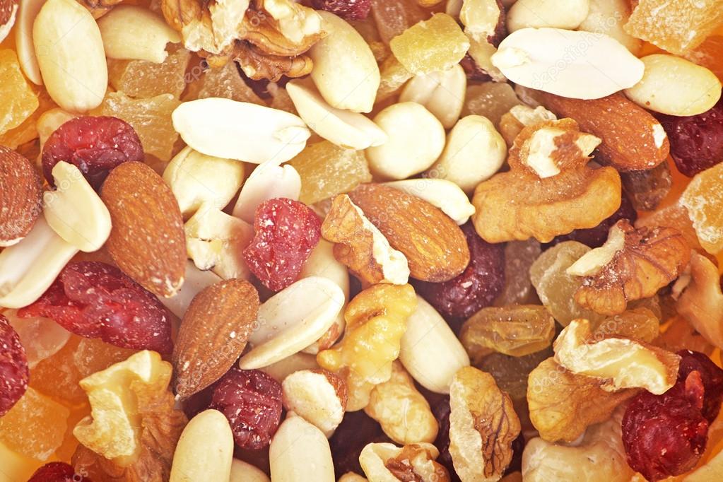 Mix nuts and dry fruits background — Stock Photo © SophiDante #63089295