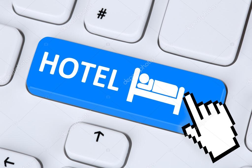 Hotel room online internet booking computer — Stock Photo ...
