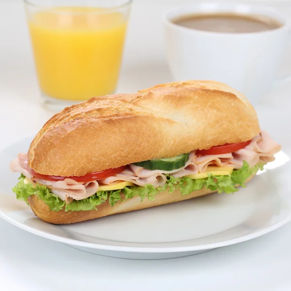 Healthy eating sub sandwich baguette for breakfast with salami h Stock ...