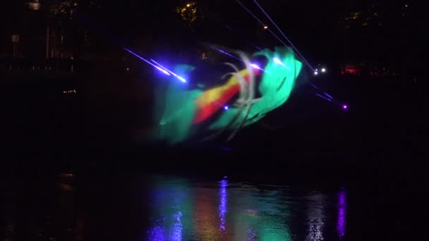 Amazing light and laser projections show over river. 4K Stock Video ...