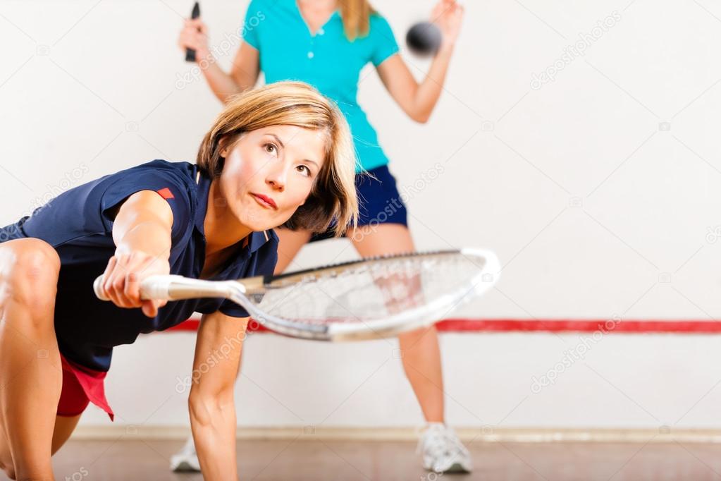 Squash racket sport in gym, women competition — Stock Photo © Kzenon ...
