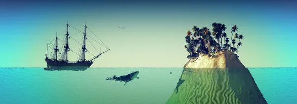 Fantasy flying ships | Fantasy flying ship and island — Stock Photo ...