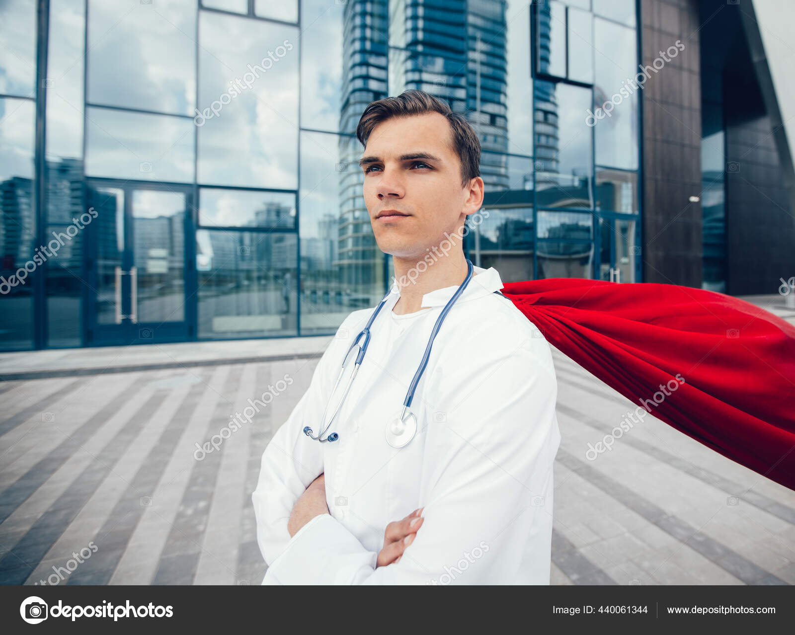 Close up. paramedic superhero standing on a city street. — Stock Photo ...
