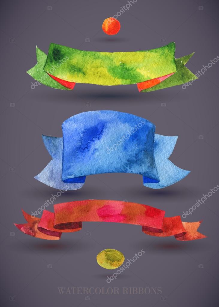 Watercolors ribbons and banners for text. Collection of Watercolor ...